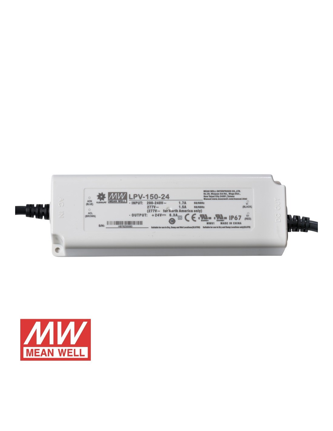 TRANSFORMADOR 24V 150W (6,25A) MEAN WELL IP67